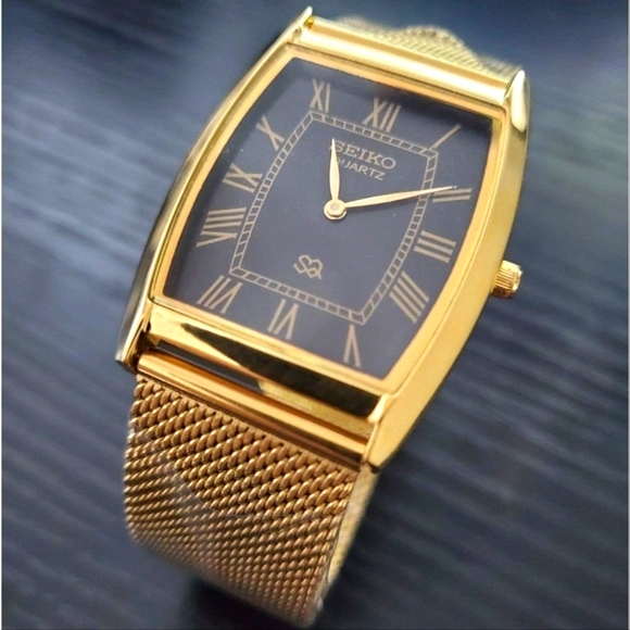 Seiko | Accessories | New Old Stock Rare Vintage Seiko Slim Tank Quartz Mens Gold Watch | Poshmark